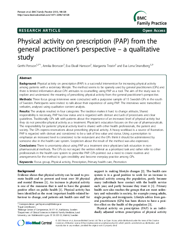 (PDF) Physical activity on prescription (PAP) from the general ...