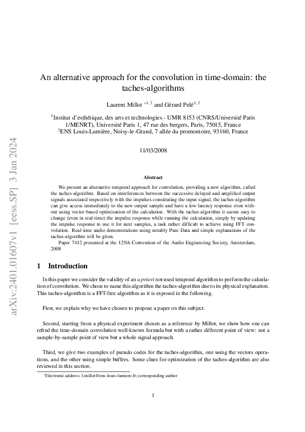 (PDF) An alternative approach for the convolution in time-domain: the taches-algorithms