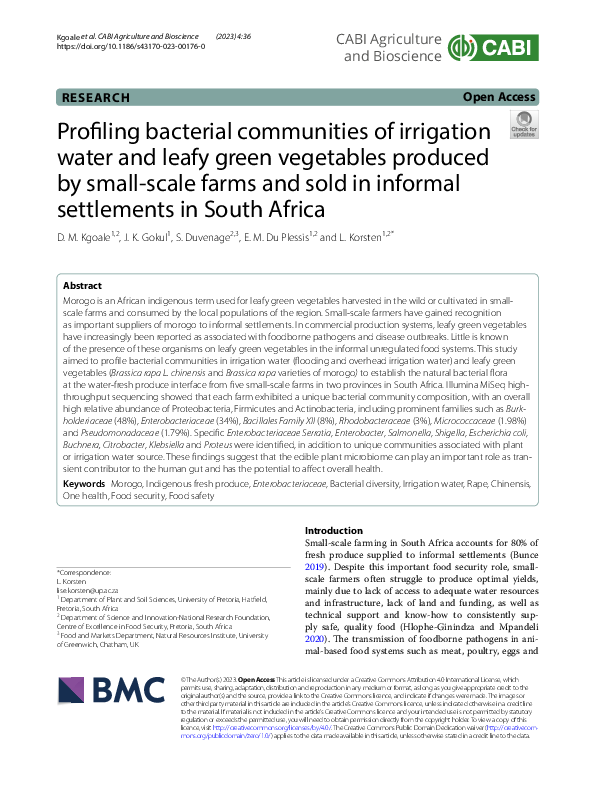 (PDF) Profiling bacterial communities of irrigation water and leafy ...