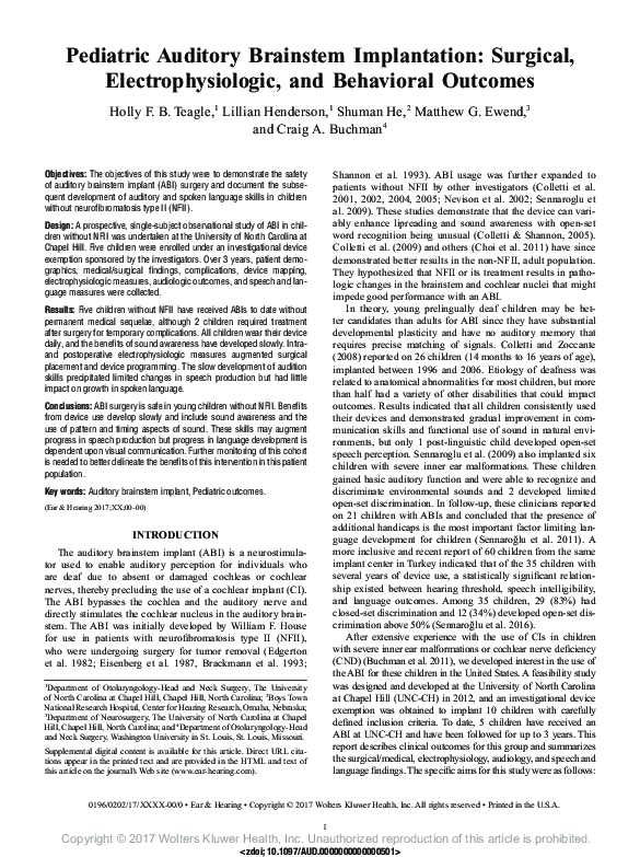 (PDF) Pediatric auditory brainstem implantation