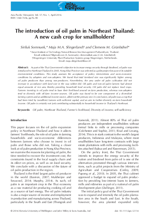 (PDF) The introduction of oil palm in Northeast Thailand: A new cash ...