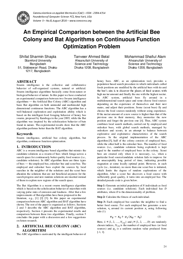 (PDF) An Empirical Comparison between the Artificial Bee Colony and Bat Algorithms on Continuous ...