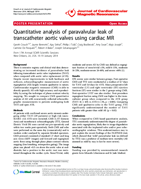 (PDF) Quantitative analysis of paravalvular leak of transcatheter aortic valves using cardiac MR