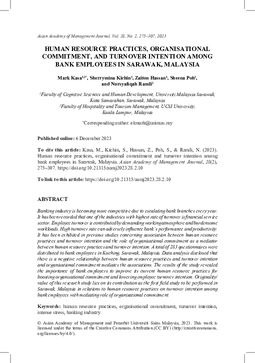 (PDF) Human resource practices, organisational commitment and turnover intention among bank ...