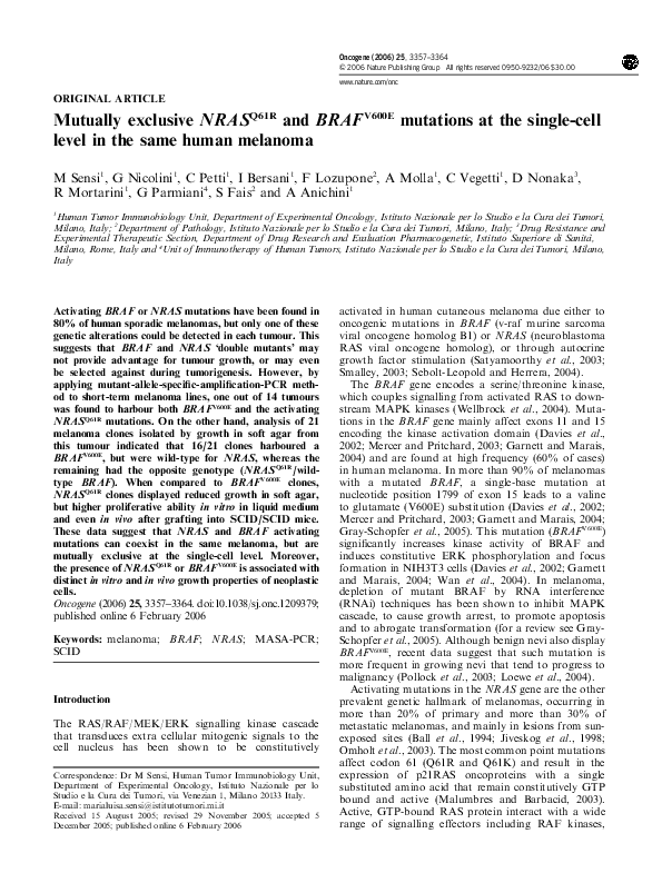 (PDF) Mutually exclusive NRASQ61R and BRAFV600E mutations at the single ...