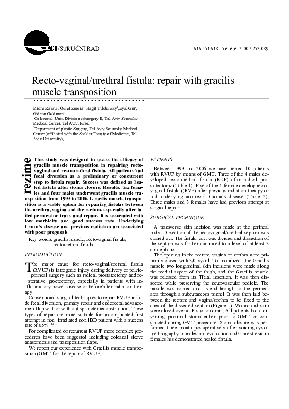 (PDF) Recto-vaginal/urethral fistula: Repair with gracilis muscle ...