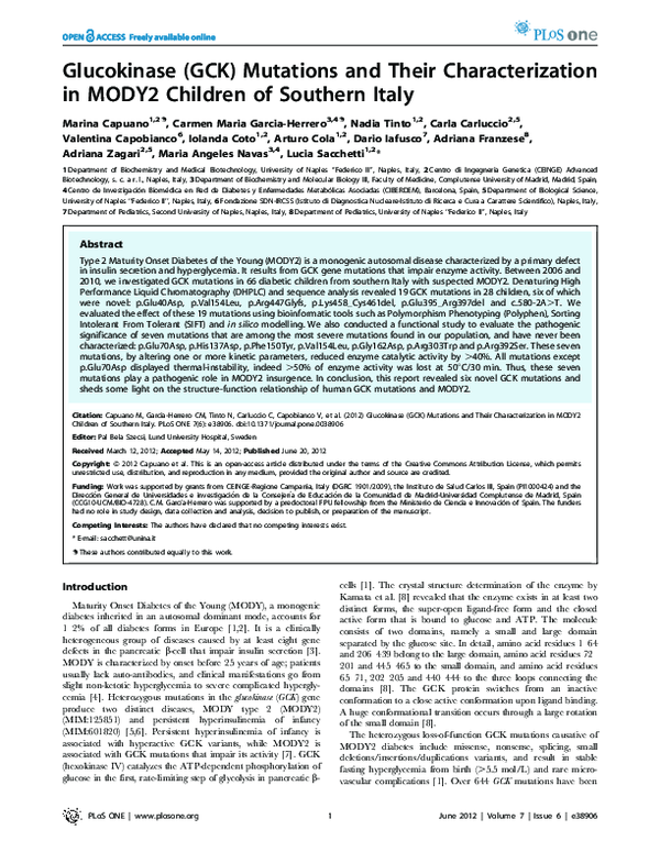 (PDF) Glucokinase (GCK) Mutations and Their Characterization in MODY2 ...