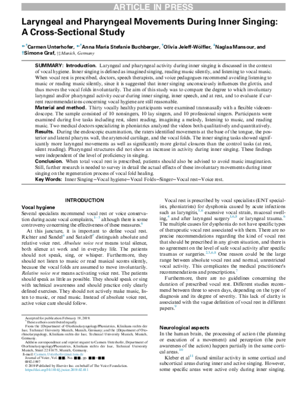 (PDF) Laryngeal and Pharyngeal Movements During Inner Singing: A Cross ...