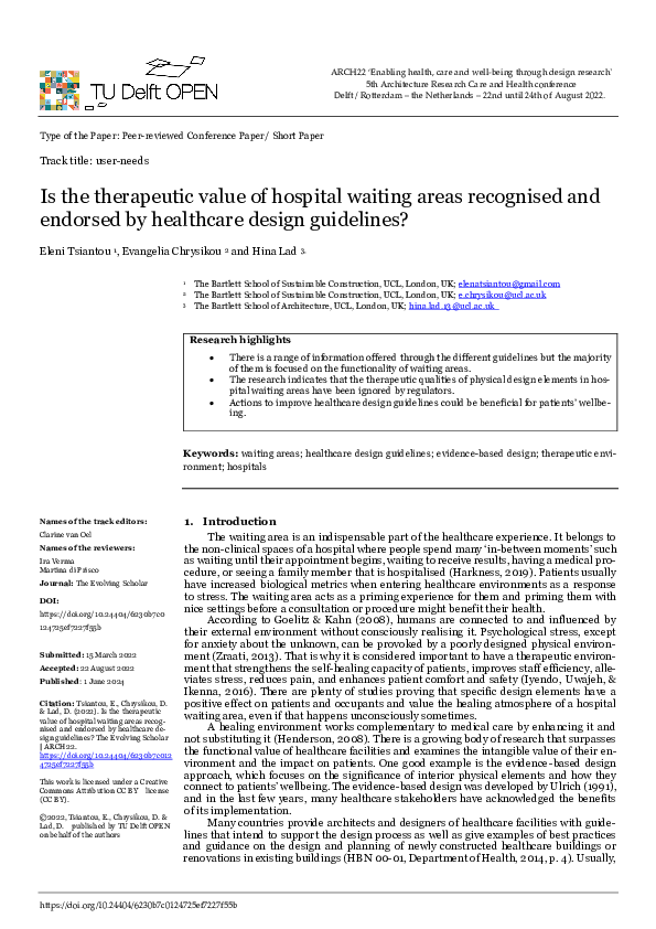 (PDF) Is the therapeutic value of hospital waiting areas recognised and endorsed by healthcare ...
