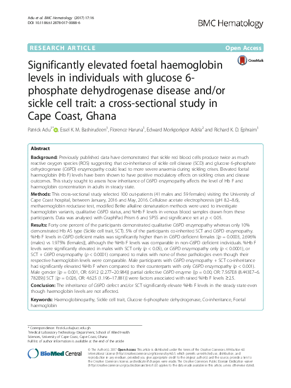 (PDF) Significantly elevated foetal haemoglobin levels in individuals ...