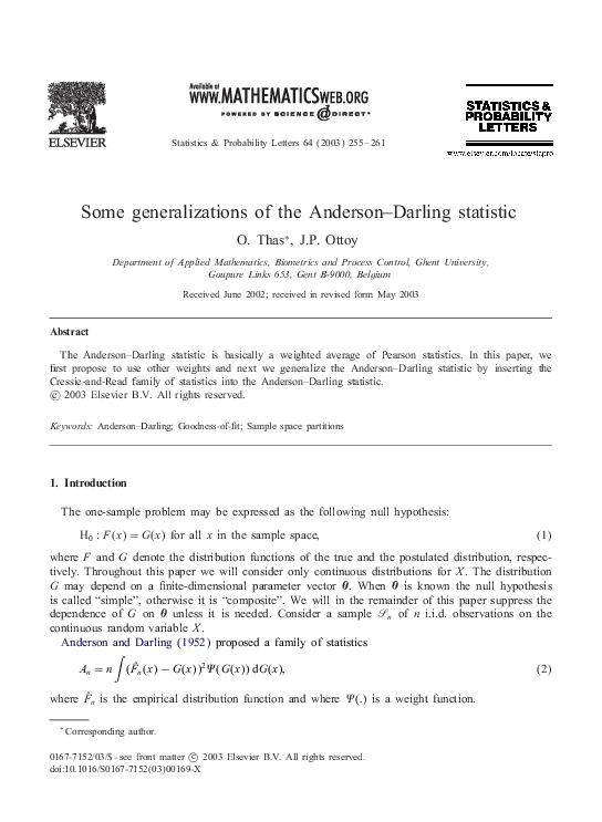 (PDF) Some generalizations of the Anderson–Darling statistic