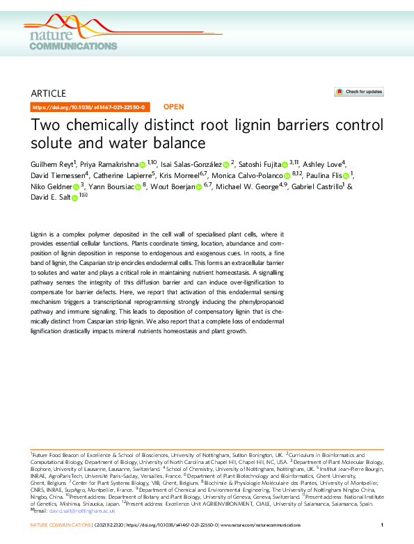 (PDF) Two chemically distinct root lignin barriers control solute and ...