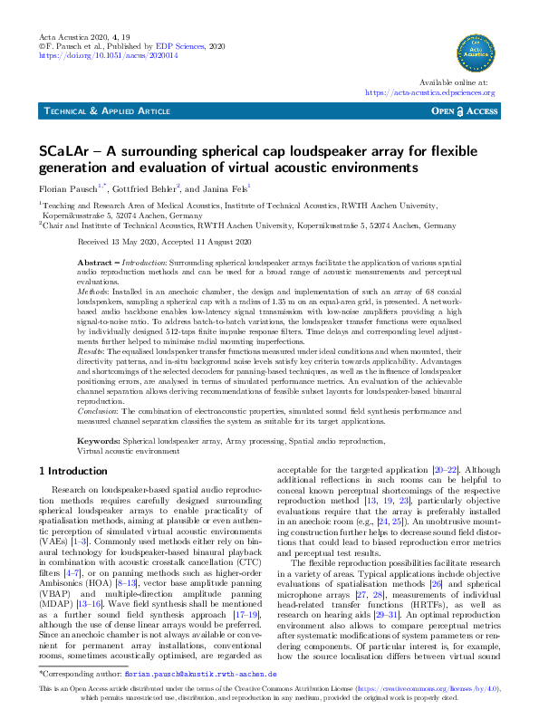 (PDF) SCaLAr – A surrounding spherical cap loudspeaker array for flexible generation and ...