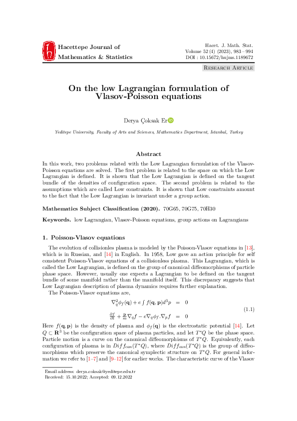 (PDF) On the Low Lagrangian Formulation of Vlasov-Poisson Equations