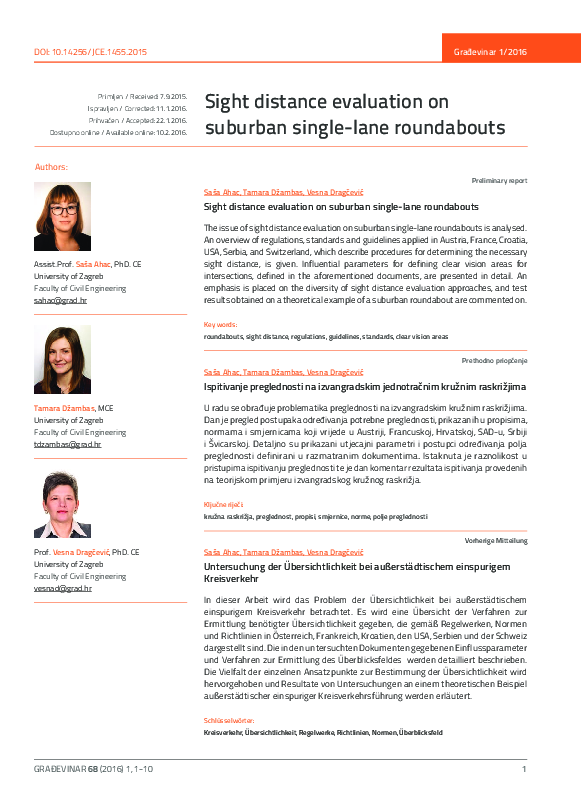 (PDF) Sight distance evaluation on suburban single-lane roundabouts