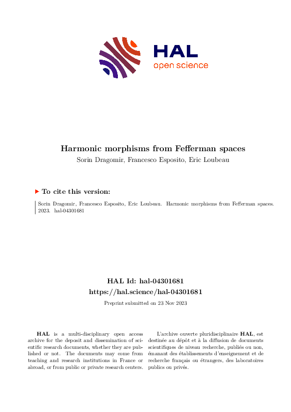 (PDF) Harmonic morphisms from Fefferman spaces