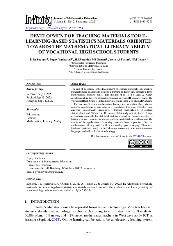 (PDF) Development of Teaching Materials for E-Learning-Based Statistics ...