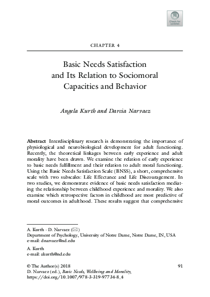 (PDF) Basic Needs Satisfaction and Its Relation to Sociomoral Capacities and Behavior