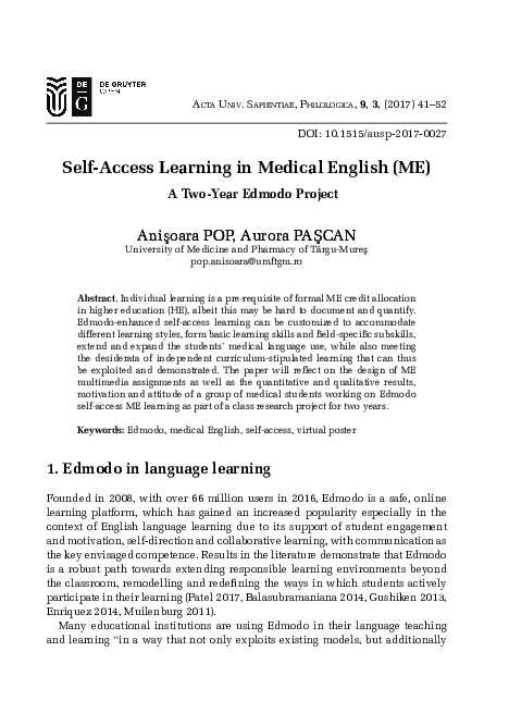 (PDF) Self-Access Learning in Medical English (ME)