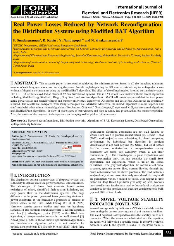 (PDF) Real Power Losses Reduced by Network Reconfiguration the ...