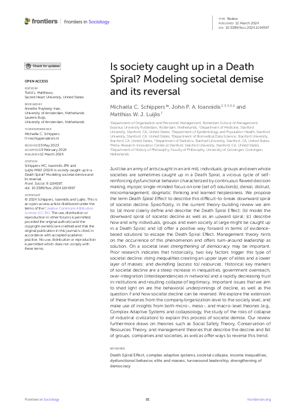 (PDF) Is society caught up in a Death Spiral? Modeling societal demise ...