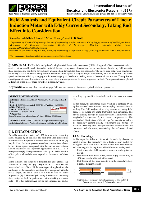 (PDF) Field Analysis and Equivalent Circuit Parameters of Linear Induction Motor with Eddy ...