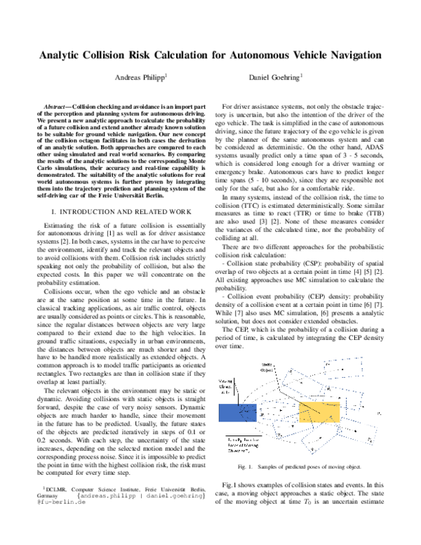 (PDF) Analytic Collision Risk Calculation for Autonomous Vehicle Navigation