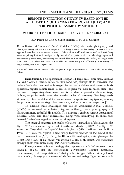 (PDF) Remote Inspection Of Kyiv Tv Based on the Application of Unmanned Aircraft (Uav) and the ...