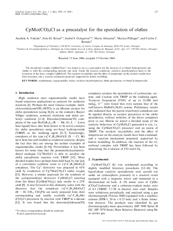 (PDF) CpMo(CO)3Cl as a precatalyst for the epoxidation of olefins