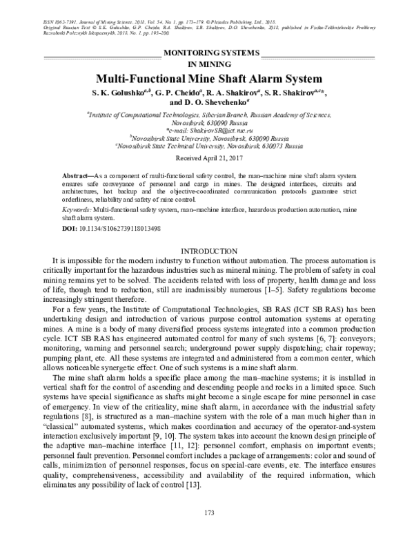 (PDF) Multi-Functional Mine Shaft Alarm System