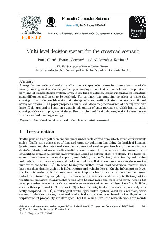 (PDF) Multi-level Decision System for the Crossroad Scenario