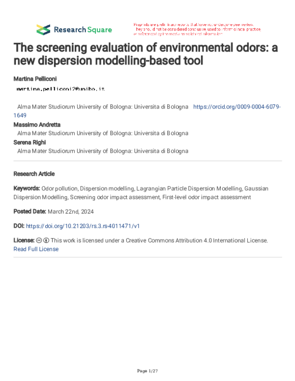 (PDF) The screening evaluation of environmental odors: a new dispersion ...