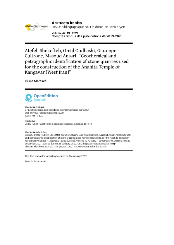 (PDF) 2021. Maresca, G. (2021) Review of: Atefeh Shekofteh, Omid ...