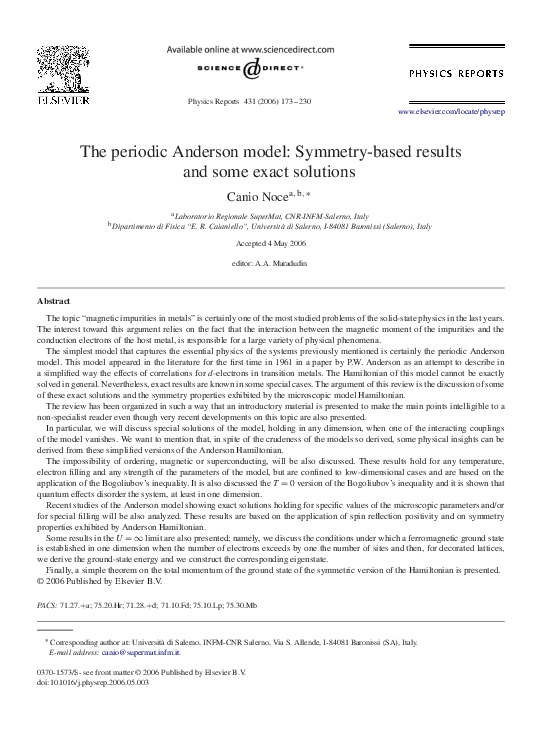 (PDF) The periodic Anderson model: Symmetry-based results and some ...