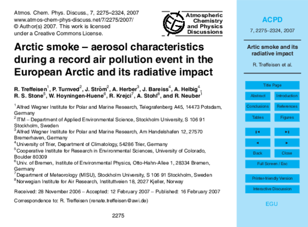 (PDF) Arctic smoke – aerosol characteristics during a record air ...