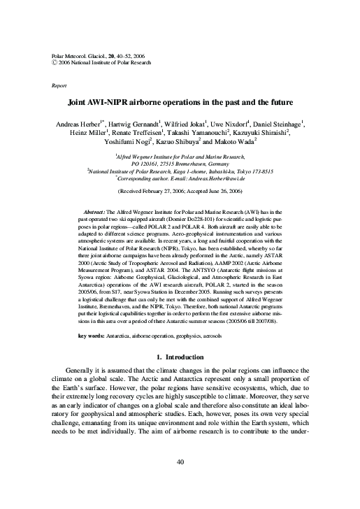 (PDF) Joint AWI-NIPR airborne operations in the past and the future ...