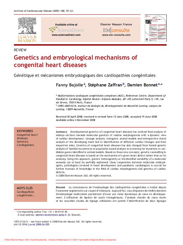 (PDF) Genetics and embryological mechanisms of congenital heart diseases
