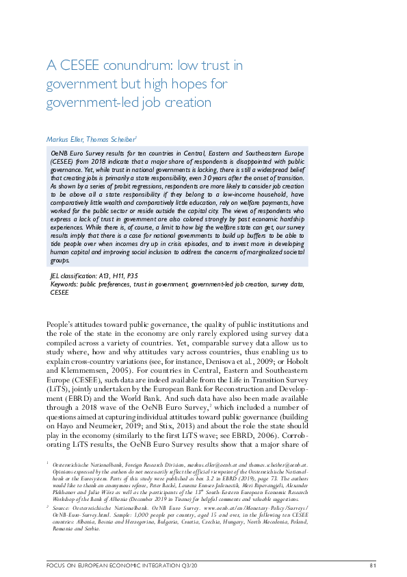 (PDF) A CESEE conundrum: low trust in government but high hopes for ...