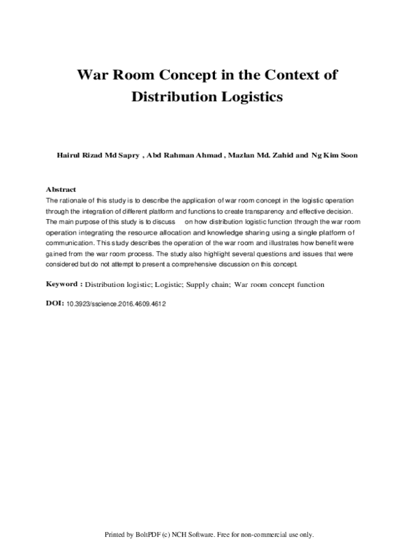 (PDF) War Room Concept in the Context of Distribution Logistics