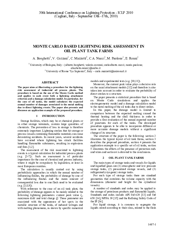 (PDF) Iclp 2010 Monte Carlo Based Lightning Risk Assessment in Oil ...