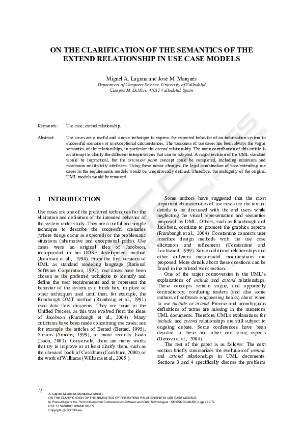 (PDF) On the Clarification of the Semantics of the Extend Relationship in Use Case Models