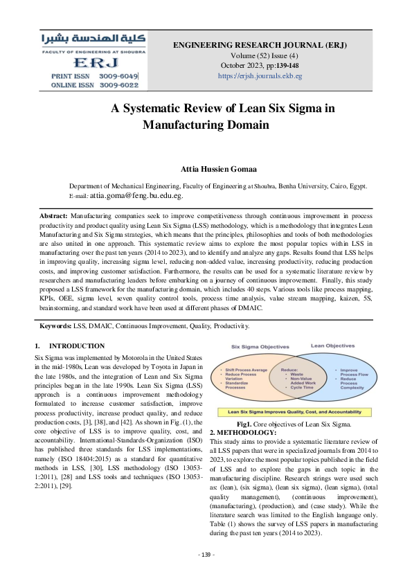 (PDF) A Systematic Review of Lean Six Sigma in Manufacturing Domain