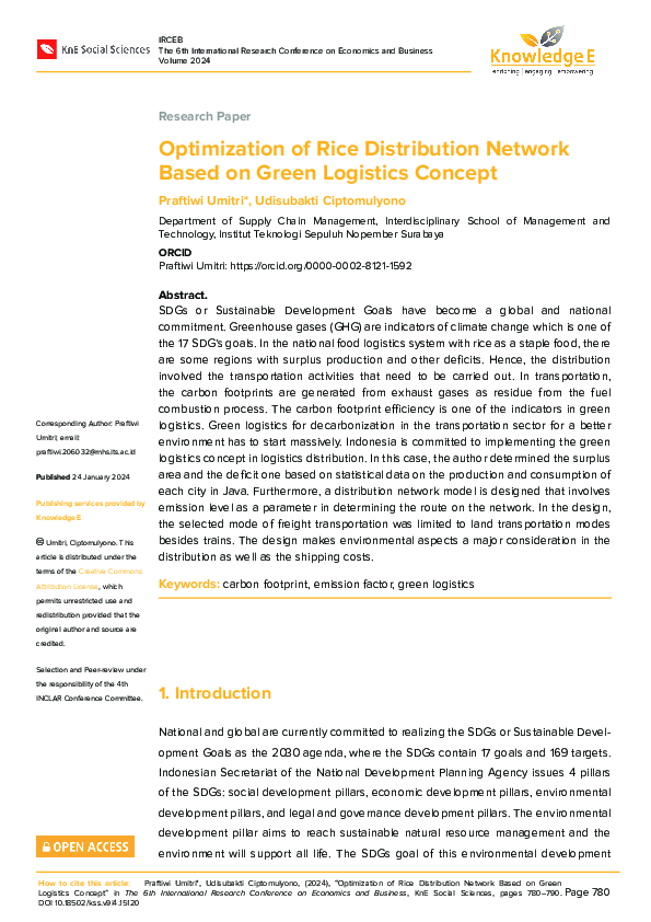 (PDF) Optimization of Rice Distribution Network Based on Green Logistics Concept