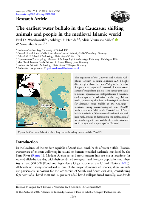 (PDF) The earliest water buffalo in the Caucasus: shifting animals and ...