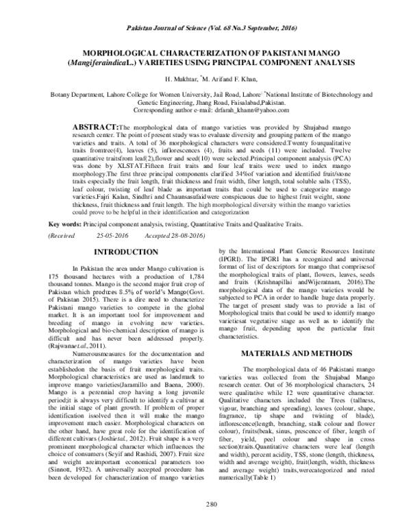 (PDF) MORPHOLOGICAL CHARACTERIZATION OF PAKISTANI MANGO (MangiferaindicaL.) VARIETIES USING ...