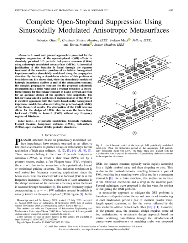 (PDF) Complete Open-Stopband Suppression Using Sinusoidally Modulated Anisotropic Metasurfaces ...