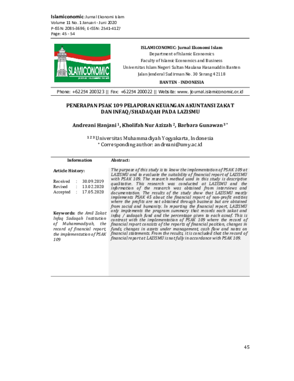(PDF) Penerapan Psak 109 Pelaporan Keuangan Akuntansi Zakat Dan Infaq ...