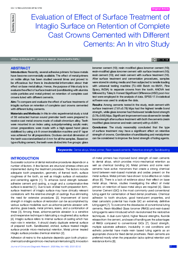 (PDF) Evaluation of Effect of Surface Treatment of Intaglio Surface on ...