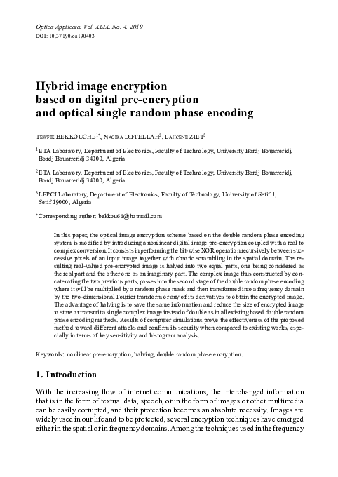 (PDF) Hybrid image encryption based on digital pre-encryption and optical single random phase ...