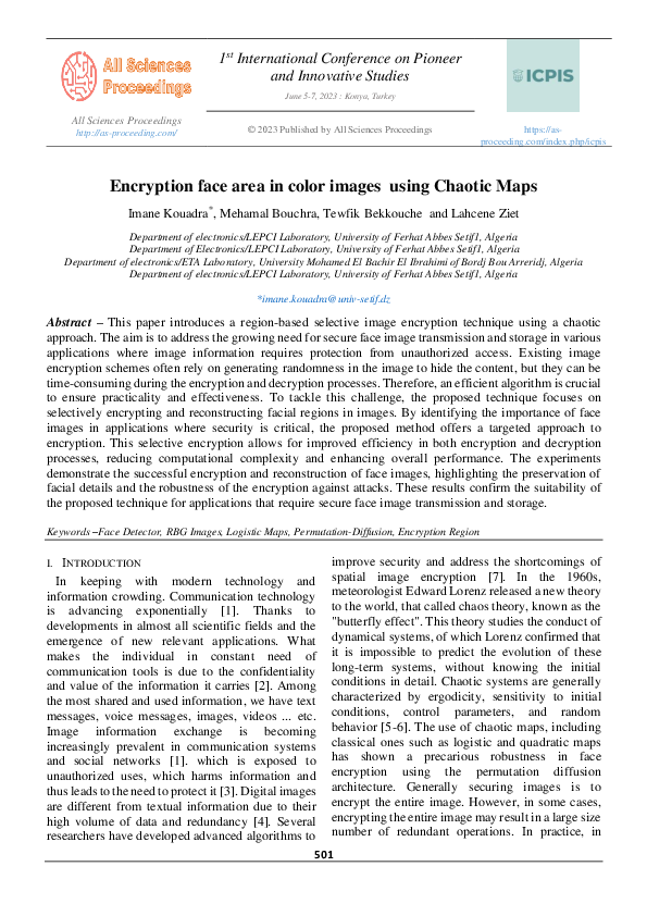 (PDF) Encryption face area in color images using Chaotic Maps | Tewfik Bekkouche - Academia.edu